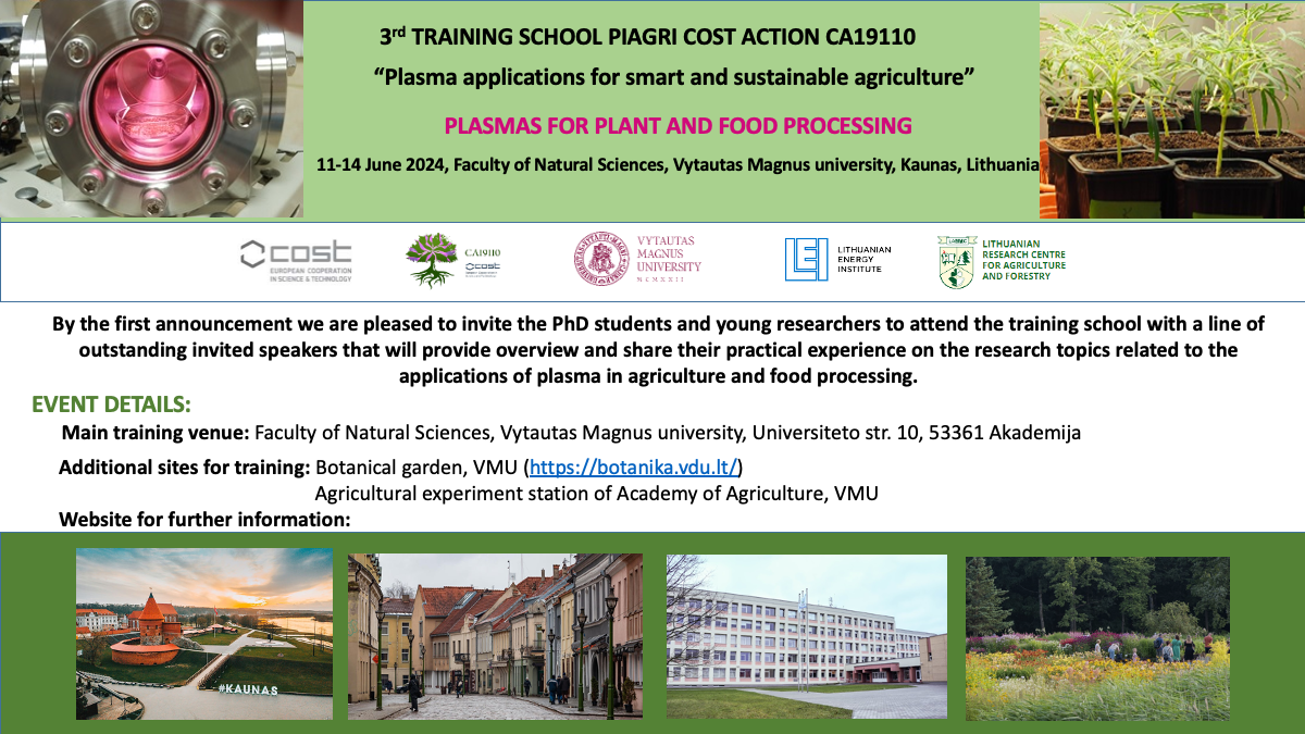 Training school "Plasma applications for smart and sustainable agriculture" 11-14 June 2024 ...